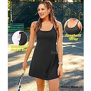 Coloquin Tennis Dress with Built in Shorts and Bra Backless Golf Workout Athletic Dress with Pockets