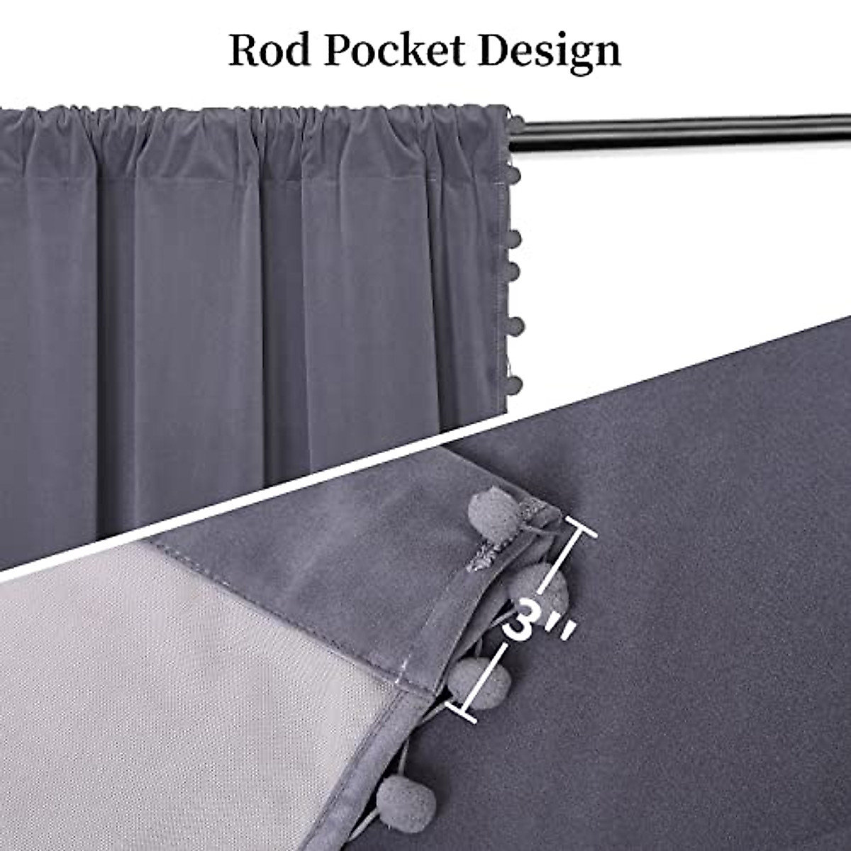 Haperlare Pom Pom Velvet Curtains 96 inches Long Heavy-Duty Room Darkening Velvet Drapes Thermal Insulated Home Decor Tasseled Window Treatment Set Panels for Living Room Bedroom, Grey, 2 Panels