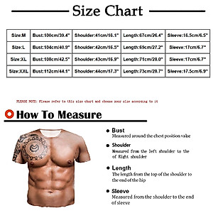 baskuwish Men T-Shirts, Fashion Funny 3D Muscle Printed Short Sleeve Shirts O-Neck Tees Funny Body Print T-Shirt for Men (XL, Brown)