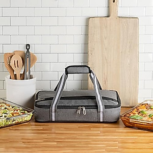 Stack Store Plus More Gray Insulated Casserole Carrier for Hot or Cold Food, Lasagna Holder for Picnic, Potluck, Cookout – Fits 9”x13” or 11”x15” Baking Dish – Thermal Tote