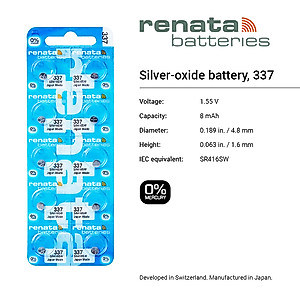 Renata 337 SR416SW Batteries - 1.55V Silver Oxide 337 Watch Battery (2 Count)