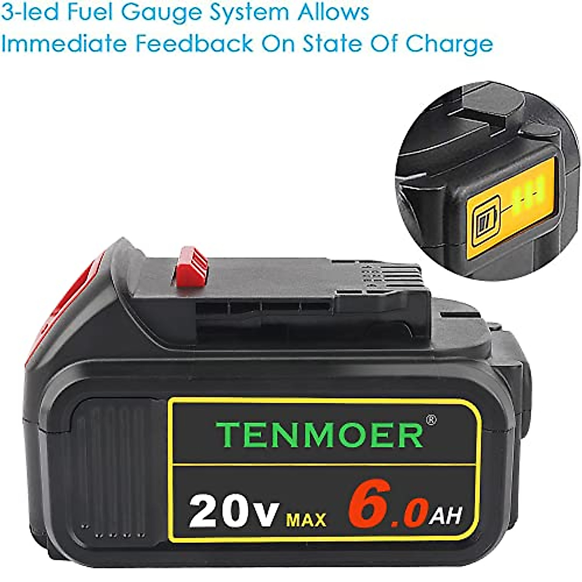 TENMOER 2 Pack 6.0Ah Compatible with Dewalt 20V 6.0Ah Battery Replacement for Dewalt 20V Batteries DCB206-2