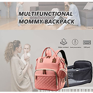 TUTCHY Baby Diaper Bag Backpack With Changing Station Pad, 3 In 1 Diaper Backpack For Dads and Mums, Large Waterproof Travel bag (Pink)