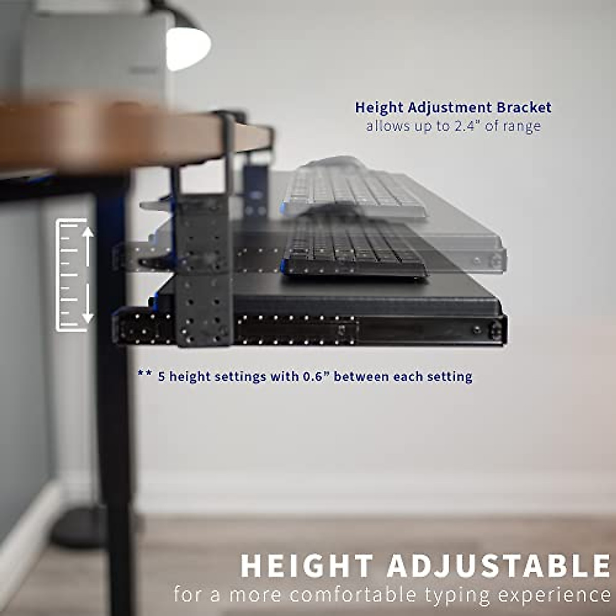 VIVO Large Height Adjustable Keyboard Tray, Under Desk Pull Out Platform, Pencil Drawer, Sturdy C Clamp Mount, 27 (33 Including Clamps) x 11 inch Slide-Out Tray Storage Drawer, Black, MOUNT-KB05-4DH