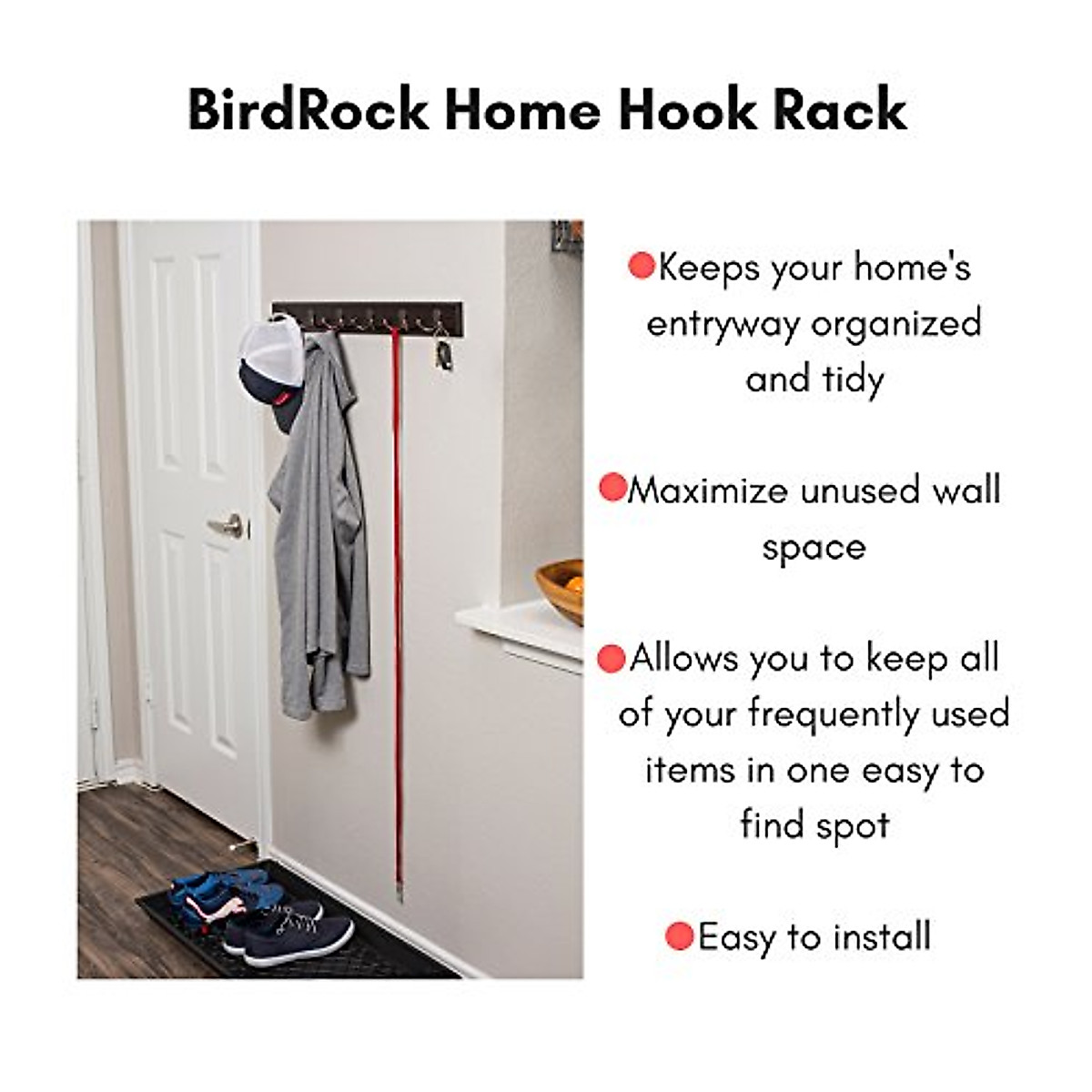BIRDROCK HOME Dual Hook Coat and Hat Rack - 6 Dual Hooks - 27 Inches - Wall Mount - Decorative Home Storage - Entryway Foyer Hallway Bathroom Bedroom Rail - Oil Rubbed Bronze Hooks - Dark Brown Pine