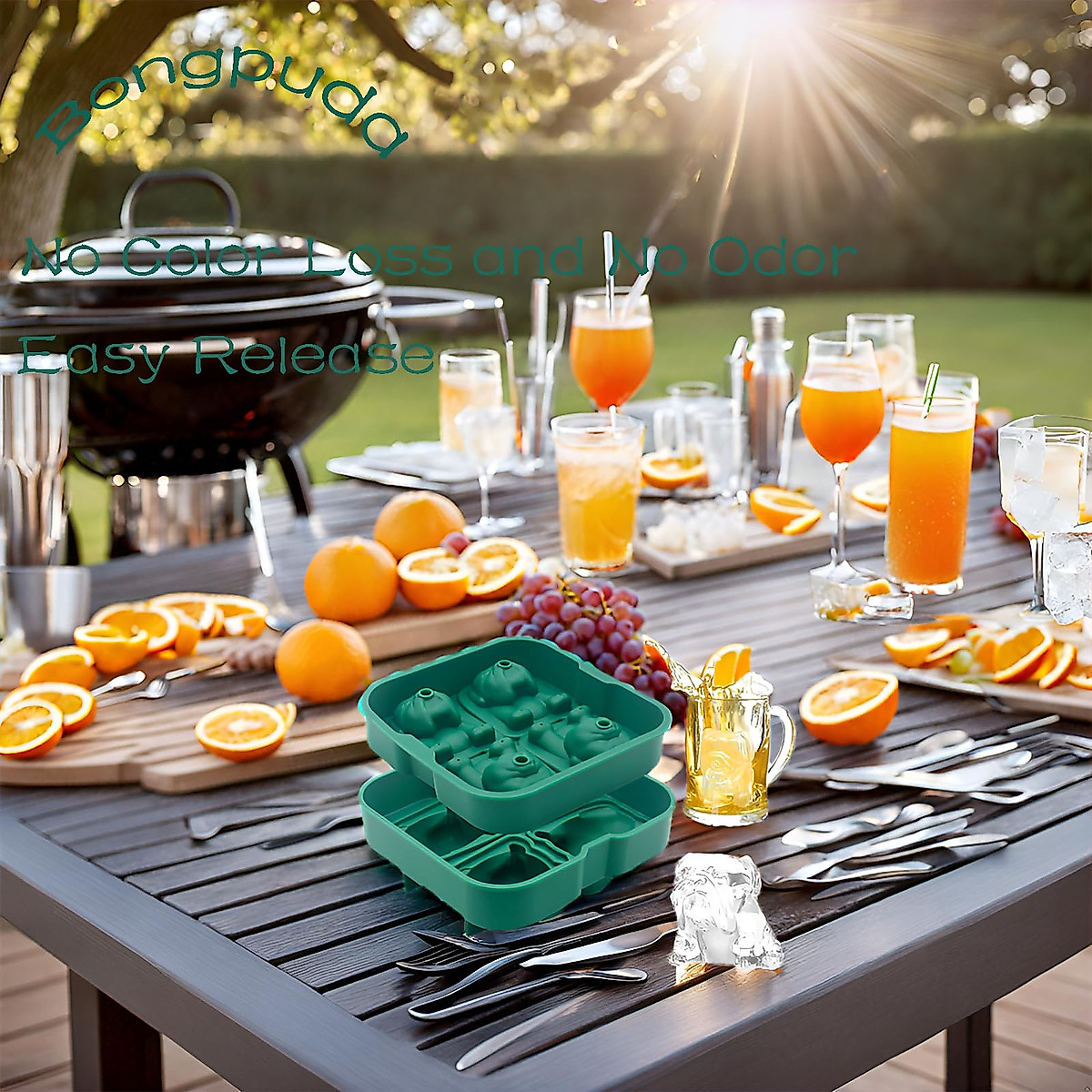 Bongpuda Funny Ice Cube Molds,4 Cavity 3D Bulldog Ice Cube Mold,Silicone Ice Cube Trays Shapes,Ice Cube Model For Bulldog Lovers to Make Whiskey,Cocktails and Fun Drinks Bulldog Gifts(Dark Green)