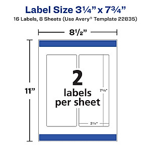 Avery Printable Blank Wraparound Rectangle Labels, 3.25" x 7.75", Matte White, 16 Customizable Labels (22835)
