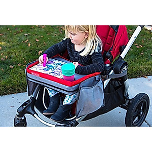 Kids E-Z Travel Lap Desk Tray by modFamily - Universal Fit for Car Seat, Stroller & Airplane - Organized Access to Drawing, Snacks, and Activities. Includes Bonus Printable Travel Games - (Red)