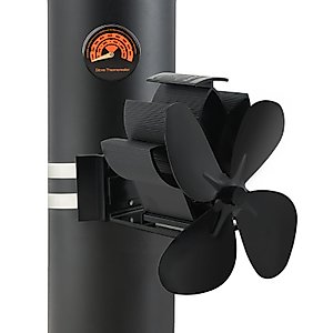 gohantee Heat Powered Stove Fan 4 Blades, Flue Pipe Hanging Fireplace Fan for Wood Logs Burners Fireplace Eco Friendly Efficiently Wood Stove Pipe Fan with Thermometer