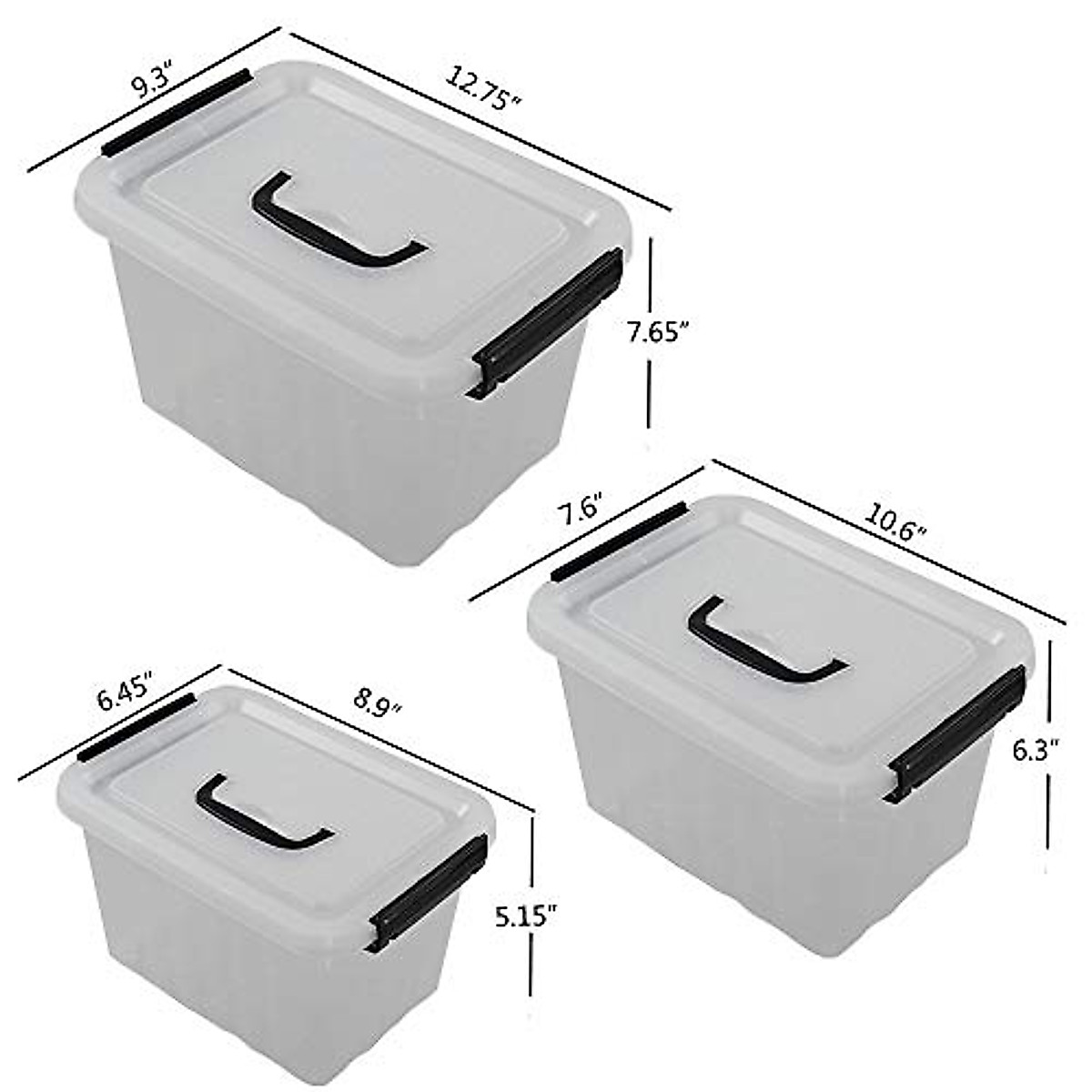 Wekioger Plastic Storage Bins for Multiuses/Clear Latching Box (12Qt, 6Qt, 3.5Qt)