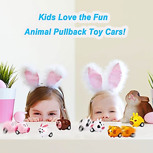 JIALWEN 12 Pack Easter Eggs Filled with Animal Pull Back Toy Cars, Easter Basket Stuffers Surprise Easter Gifts Hunt Theme Party Favors Classroom Prize Supplies