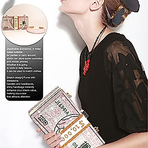 2 Pcs Set Rhinestone US Dollar Purse Party Evening Handbags Wedding Dinner Bag Stack of Cash Clutch Purses Wallet with Crystal Headbands