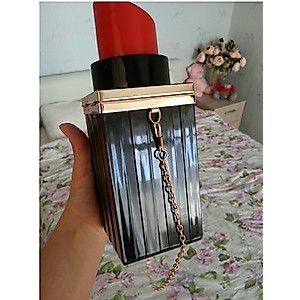 Women Acrylic Black Lipstick Shape Evening Bags Purses Clutch Vintage Banquet Handbag (Black)