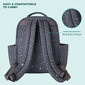TWELVElittle Tiny Go Backpack Diaper Bag - Diaper Baby Bag with Changing Pad, Multiple Insulated Pockets in Grey Twinkle