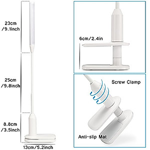 AnSun Rechargeable LED Desk Lamp Clip on Table Light with Battery Powered (2000mAh) 3 Color, Stepless Dimmable Touch Control 360° Flexible Reading Clamp Lamp for Study Bedroom Office (White)