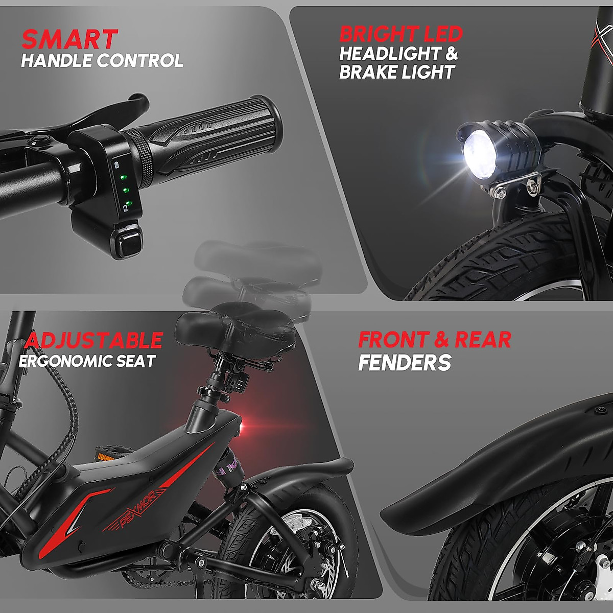 PEXMOR Electric Bike for Adults, 350W Motor (Peak 500W) Folding Ebike | Full Suspension | 36V 6AH Battery, 14" Foldable Commuter City Electric Bicycle for Adults/Teens, Complies to UL2849