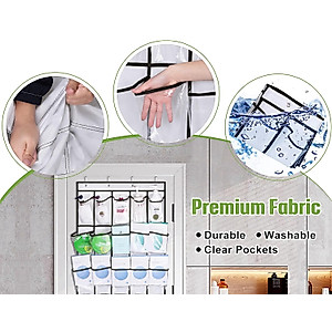 MISSLO 35 Clear Large Pockets Over The Door Shoe Organizer Sturdy Oxford Fabric Hanging Shoe Rack Closet Shoe Holder Hanger, White