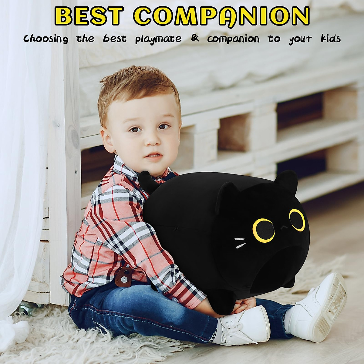 Black Cat Plush Stuffed Animal-11.8'' Black Cat Plush Toy, Black Cat Plush Pillow, Cute Soft Plush Cat Plushie Stuffed Cat Toys, Cat Plush Pillows Toy Doll Decoration Doll Gift for Kids Girls Boys