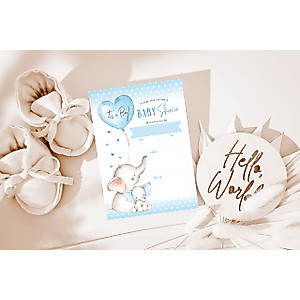 Your Main Event Prints Boy Elephant Baby Shower Invitations, Peanut Baby Shower Invites with Diaper Raffles Cards, Sprinkle, 20 Invites Including Envelopes