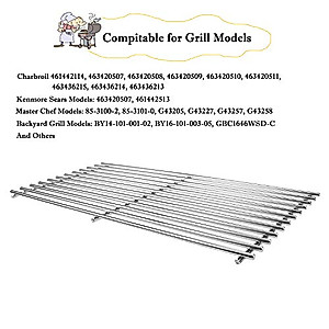 Hisencn Grill Replacement Parts for Charbroil 463436215, 463436214, 463436213, 463439915, 467300115, 463439914, 461372517, Grill Burner, Heat Plate, Crossover Tube with Cooking Grate