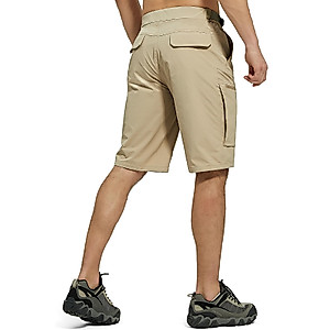 FREE SOLDIER Men's Cargo Hiking Shorts with Belt Lightweight Breathable Quick Dry Tactical Shorts with 6 Pockets for Casual Work Golf Camping Khaki