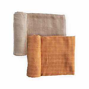 Little Unicorn – Caramel Deluxe Swaddle Set | Set of 2 | 100% Rayon Muslin from Bamboo | Super Soft | Newborns and Infants | Large 47” x 47” | Machine Washable