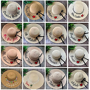 Personalized Custom Name Text Embroidery Beach Hats for Women Sun Straw Hat Wide Brim Foldable Roll up Floppy Summer Hat