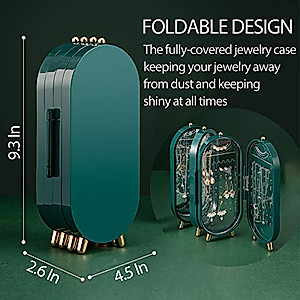Collapsible Earring Holder Jewelry Organizer Box with Mirror, Earring Necklace Jewelry Box Organizer Necklace Holder for for Women and Girls, Small Jewelry Organizer Box, Gifts for Girl (Green)