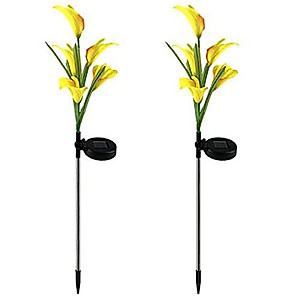 Aolyty Solar Garden Lights Outdoor Decor, Multi-Color Changing LED Solar Calla Lily Flower IP65 Waterpoof Landscape Lghting for Lawn Garden Yard Pathway Decoration (Yellow, 2 Pack)