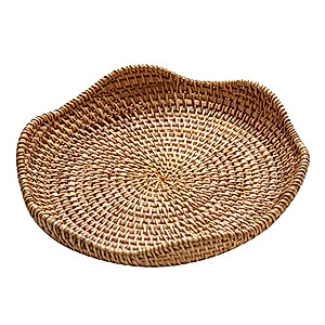 Gralara Rattan Round Serving Tray Display Hand Woven Wicker Tray for Nuts Parties Kitchen Counter Decor Table Decorative, 21cmx3cm
