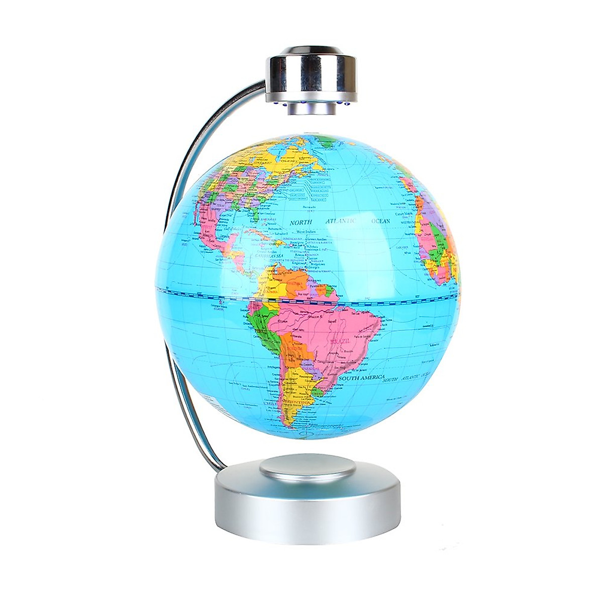 Floating Globe, Office Desk Display Magnetic Levitating and Rotating Planet Earth Globe Ball with World Map, Cool and Educational Gift Idea for Him - 8" Ball with Levitation Stand (Blue)