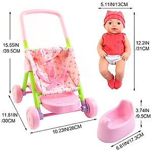 deAO Baby Doll Stroller Set Doll Playset with Smooth Rolling 11Pcs Baby Doll Feeding Accessories -12 Inch Baby Doll Set,Great Nurturing Pretend Toy for 3+ Girls…