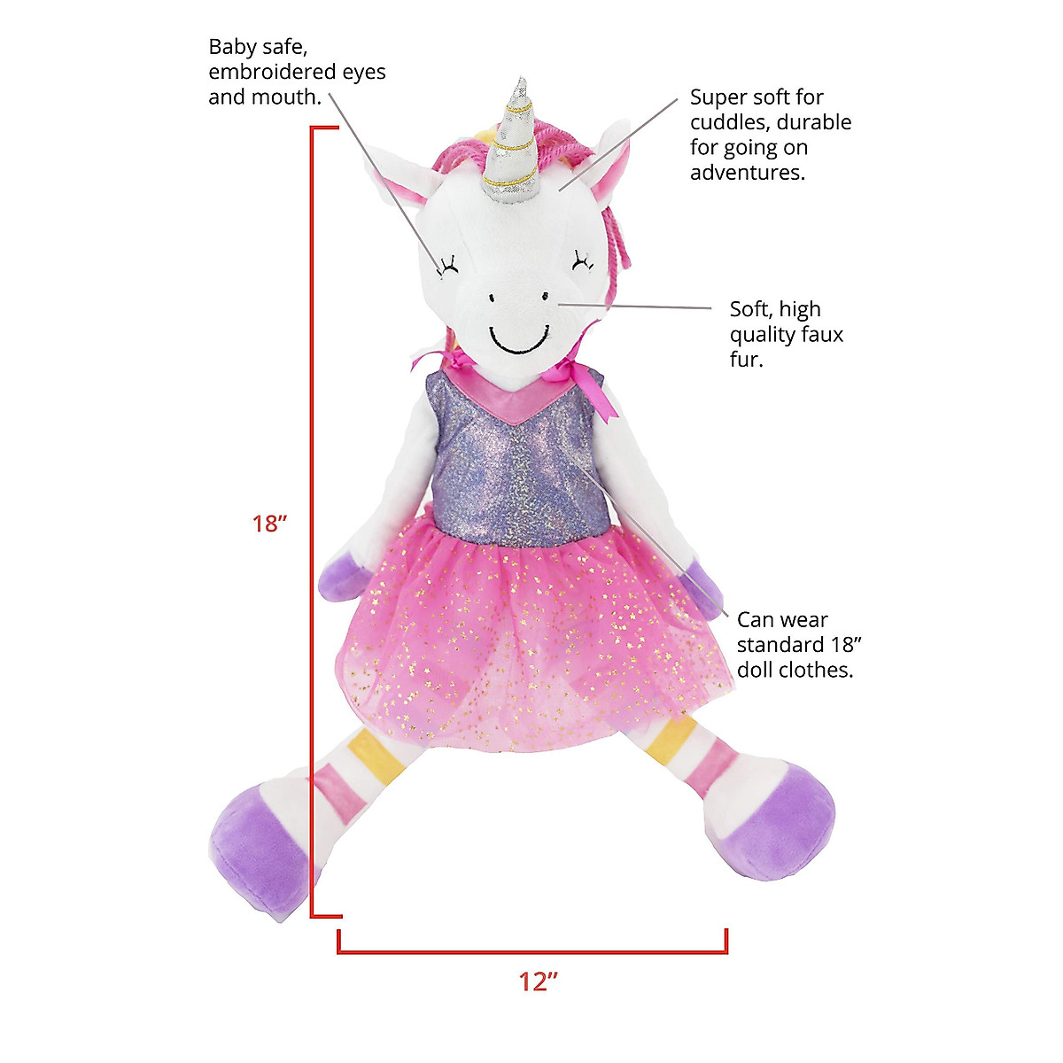 PLUSHIBLE BRIDGING MILES WITH SMILES Soft Baby Doll Unicorn - Plush Rag Doll with 2 Clothing Sets, My First Plush for Girls, Babies & Infants, Soft Baby Stuffed Toy - White Or Cream, 18" Unicorn