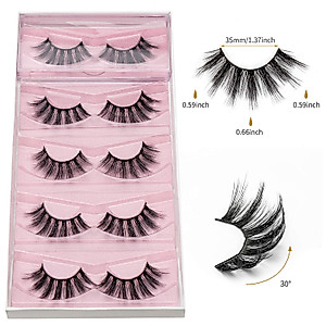 DYSILK False Eyelashes Mink - Strip Lashes 5 Pairs 6D Faux Eyelash Wispy Lashes Cat Eye Fake Eyelashes Natural Look Fluffy Lash Reusable Lash Extension Kit | 004-16.7mm