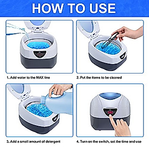 Jewelry Cleaner, Professional Ultrasonic Cleaner with Timer, Portable Household Jewelry Cleaning Machine for Eyeglasses, Rings, Razors, Coin, Earrings, Necklaces, Watches, Combs, Denture 750 mL
