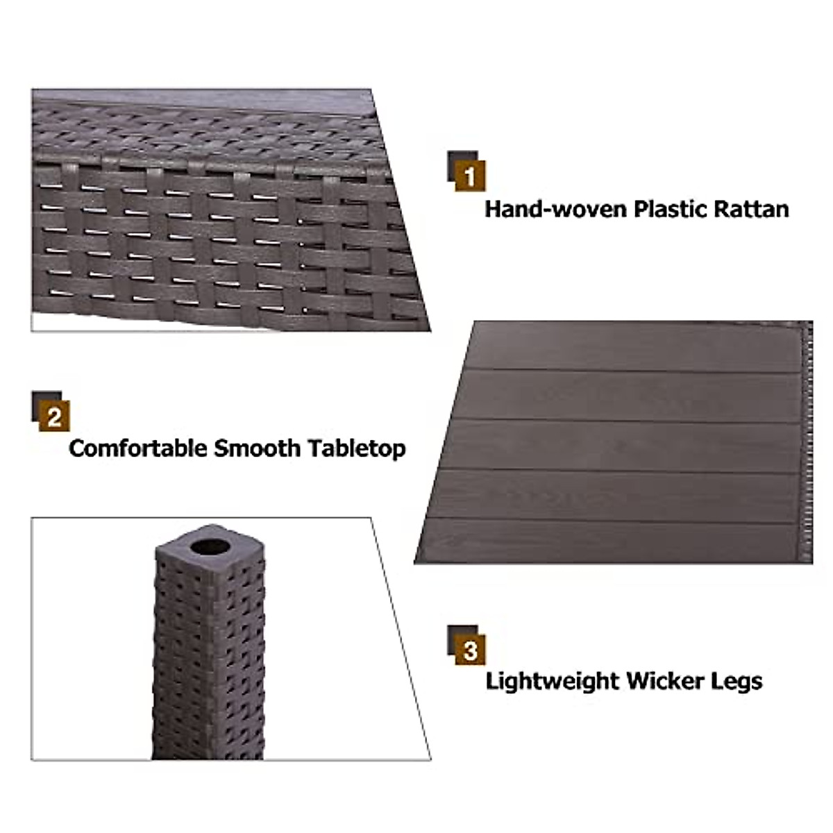 Varbucamp Rattan Outdoor Coffee Tables for Patio, Sturdy Rectangular Faux Wicker Patio Table, Easy to Assemble with Plastic Legs, Brown