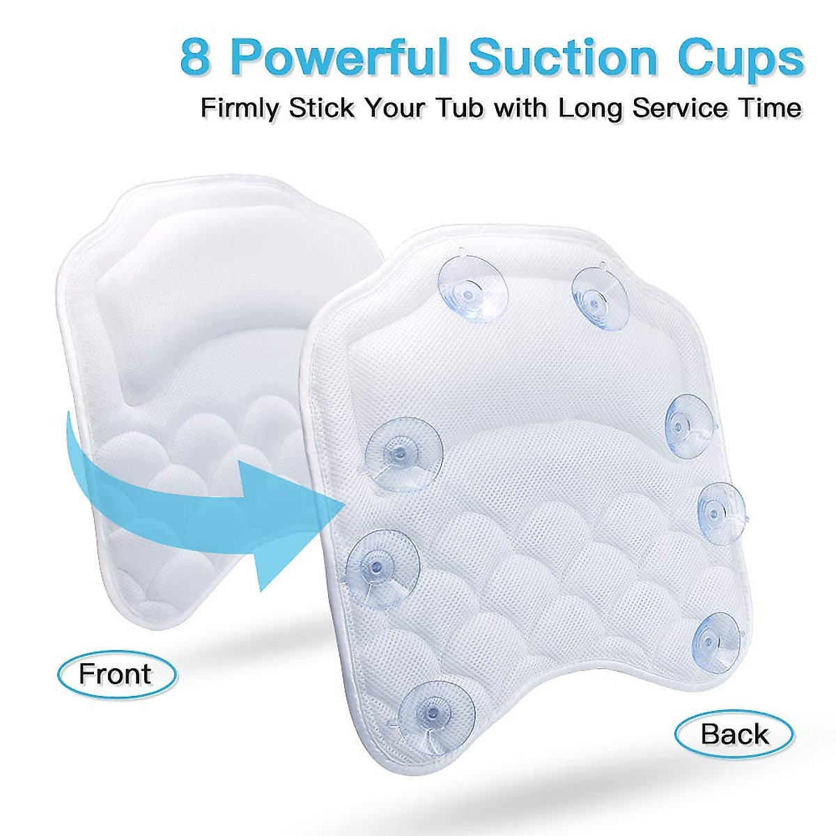 Bathtub Spa Pillow Bath Pillows for tub, with Non-Slip 8 Large Strong Suction Cups, Free Machine Washable Bag