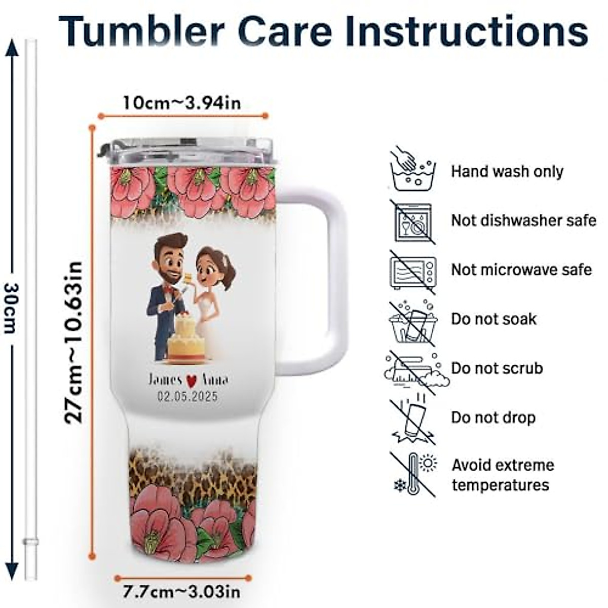 Personalized 40oz Tumbler with Handle – Valentine's day decorating-Custom Couple Gift for Anniversary Wedding Gift, Birthday, Mother's Day, Valentine’s Day tgndQu