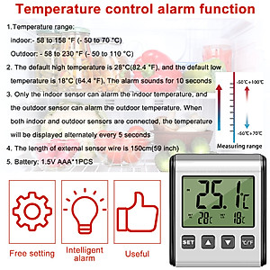 2 Pieces Digital Refrigerator Thermometer Freezer Thermometer Stainless Panel Thermometer High and Low Freezer Temperature Alarm with Sensor Magnet Probe LCD for Fridge Room kitchen