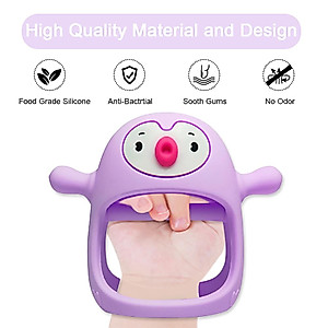 Smily Mia Smily Mia Penguin Teethers, Silicone TeethingToys for Babies 0-6Months, Baby Teethers for 3-6Months, Hand Teether for Infants, Pacifiers for New Born,Light Purple
