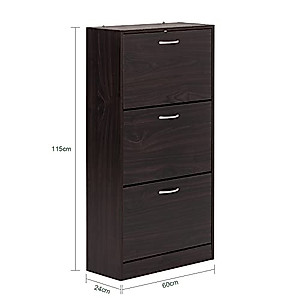 Haotian FSR110-BR, Brown Shoe Cabinet with 3 Flip Drawers, Freestanding Shoe Rack, Shoe Storage Cupboard Organizer Unit