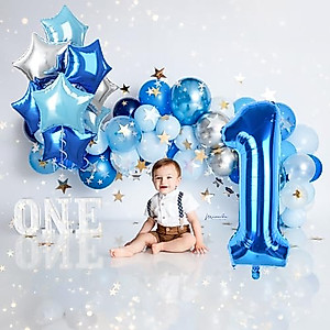 40 Inch Dark Blue Number Balloons 15, Large Royal Light Blue 15 Helium Foil Mylar Balloon, Globos Azules Self Inflating Silver Star Number 15 Balloon for Boys 15th Birthday Party Graduation Decoration