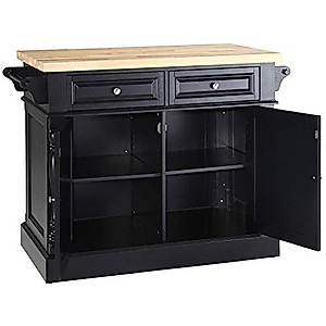 Crosley Furniture Oxford Natural Wood Top Kitchen Island, Black