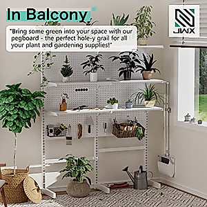 JWX Standing Shelf Unit, White Home Office Garage cabinets with Metal Pegboard and 15 Pieces Organizer Tool Holders