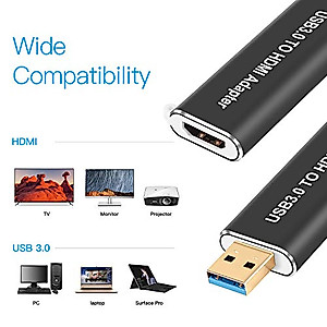 DYSYXD USB to HDMI Adapter USB 3.0 to HDMI for HDTV/Monitors/Projectors 1080P USB 3.0 to HDMI Audio Converter Compatible with Windows 10