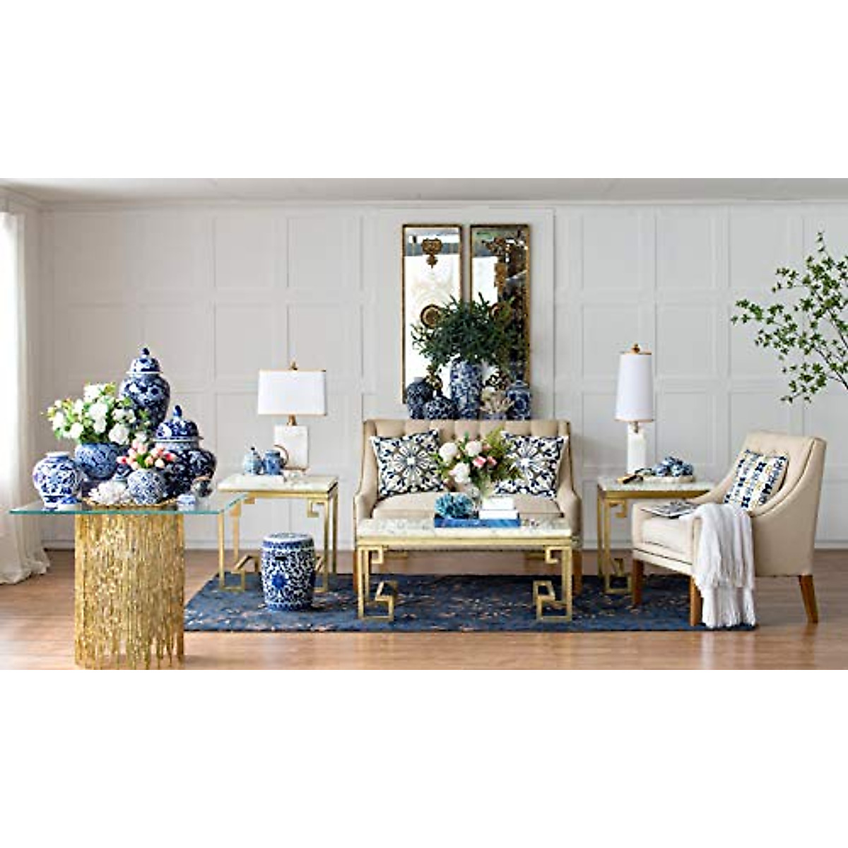 A&B Home 18" Porcelain Decorative Jar with Lid Blue White Floral Print Vase Ginger Jar Centerpiece Decor