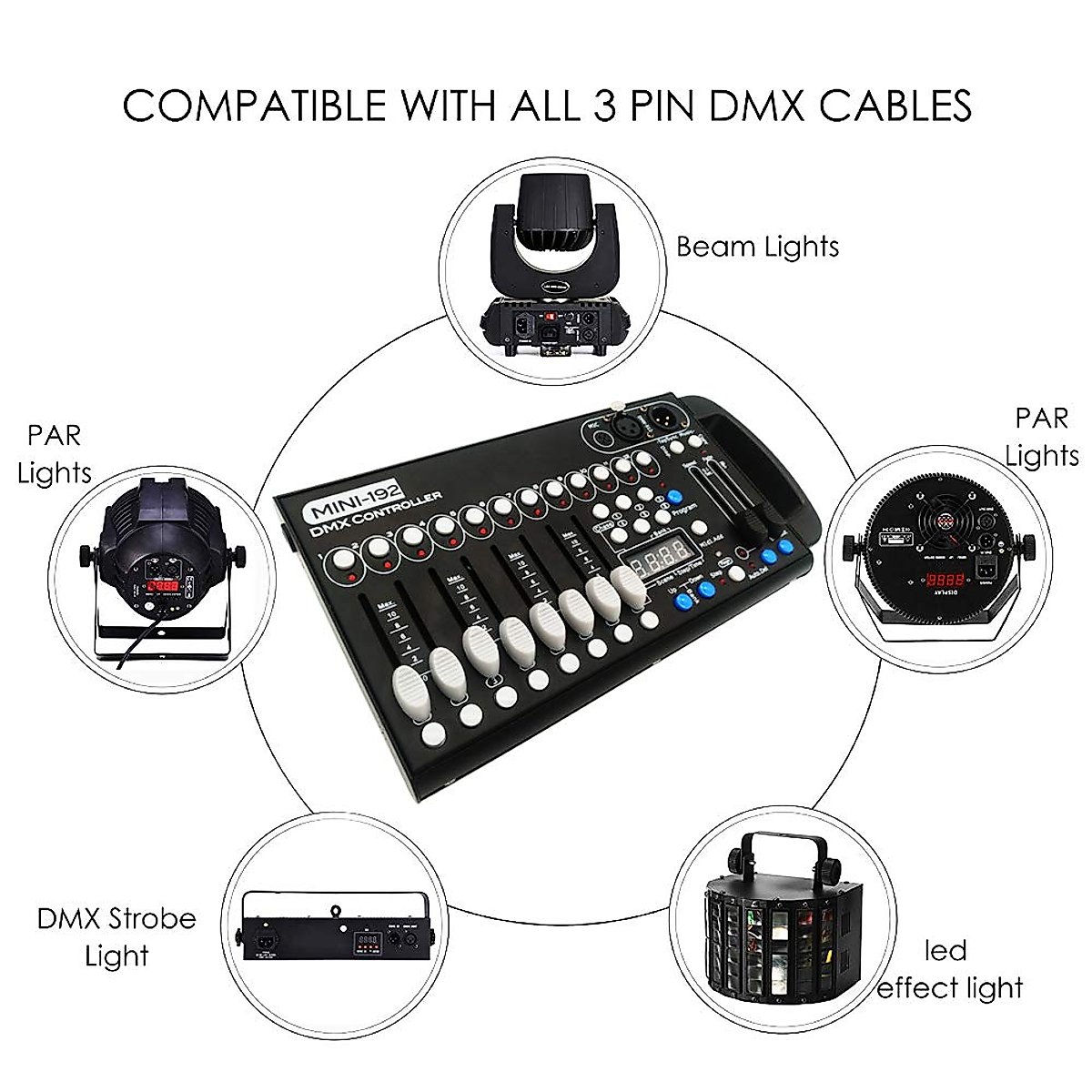 Dmx Console,Universal DMX-512 Controller 192 DMX 512 Stage DJ Light Controller 240 Different Scenes Dmx512 Console Applicable to 3-Pin DMX Cable for DJs Bands Bars Pubs Clubs Family Party Wedding etc…