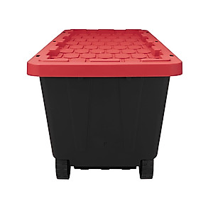 OHRONG 50 Gallon Snap Lid Wheeled Plastic Storage Tote, Black Base/Red Lid, Set of 2