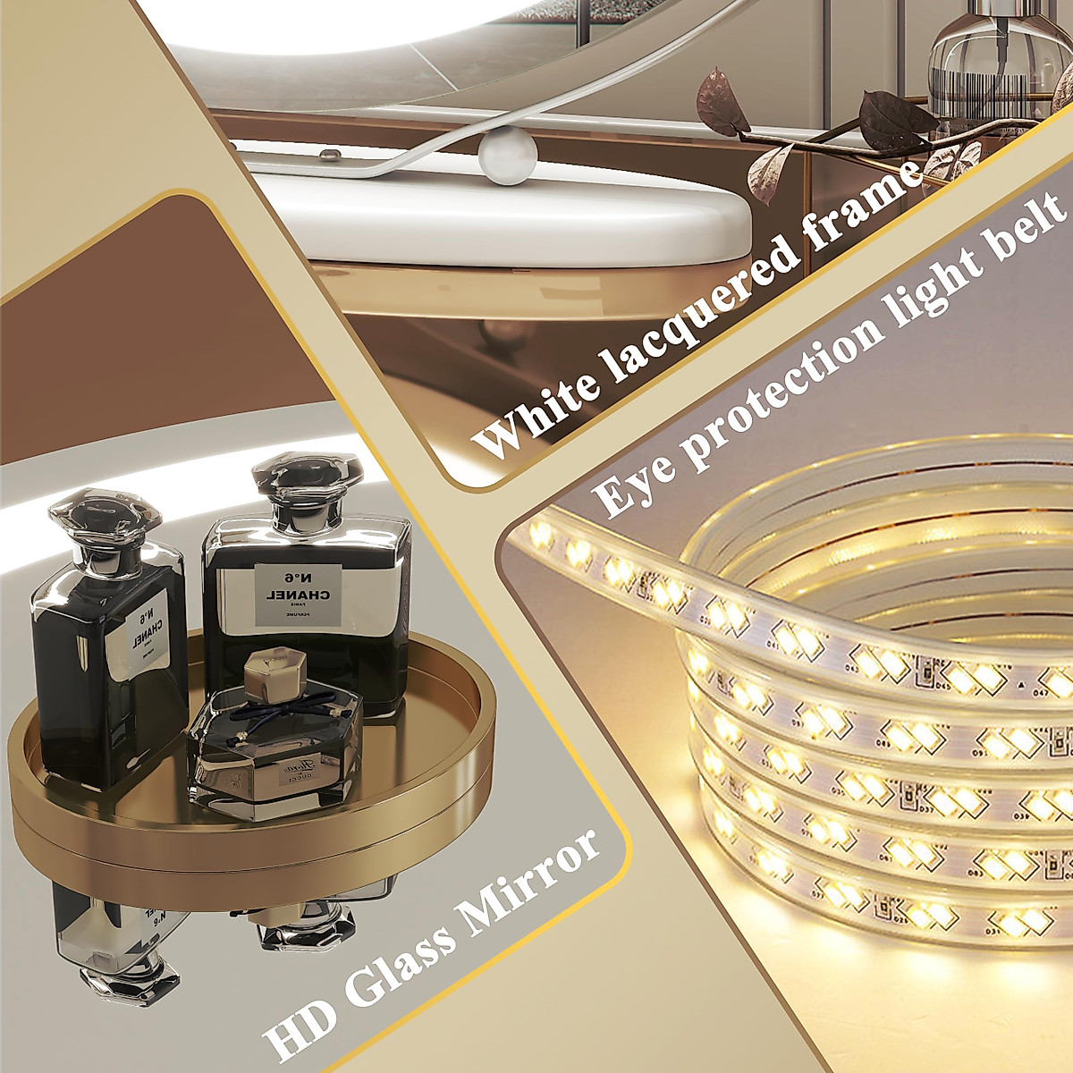 Vierose 20 inch Large Vanity Makeup Mirror with Lights, 3 Color Lighting Modes | Round Lighted Up Makeup Mirror with Dimming LED Halo for Dressing Room & Bedroom Tabletop, Touch Control (White)