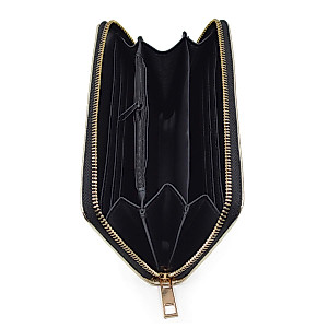 Premium Vegan Saffiano Leather Continental Zip Around Wallet, Gold